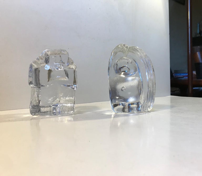 Vintage Scandinavian Troll Figurines, Bookends in Ice Glass by Bergdala ...