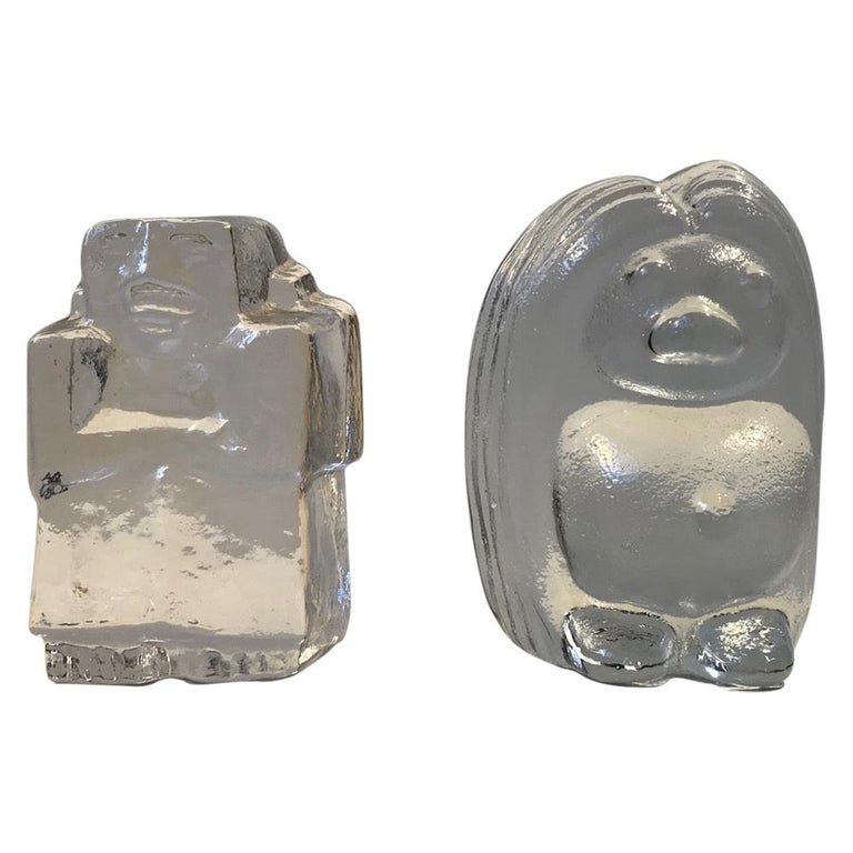 Vintage Scandinavian Troll Figurines, Bookends in Ice Glass by Bergdala ...