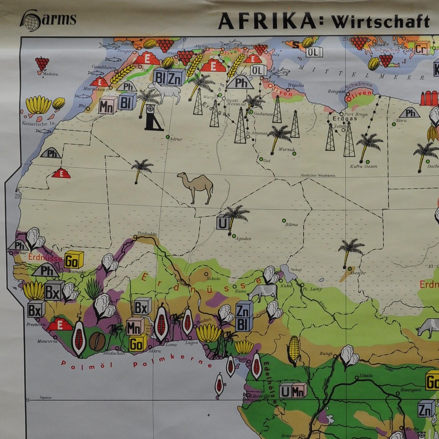 Vintage School Map Rollable Wall Chart Africa Print Economy For Sale at ...