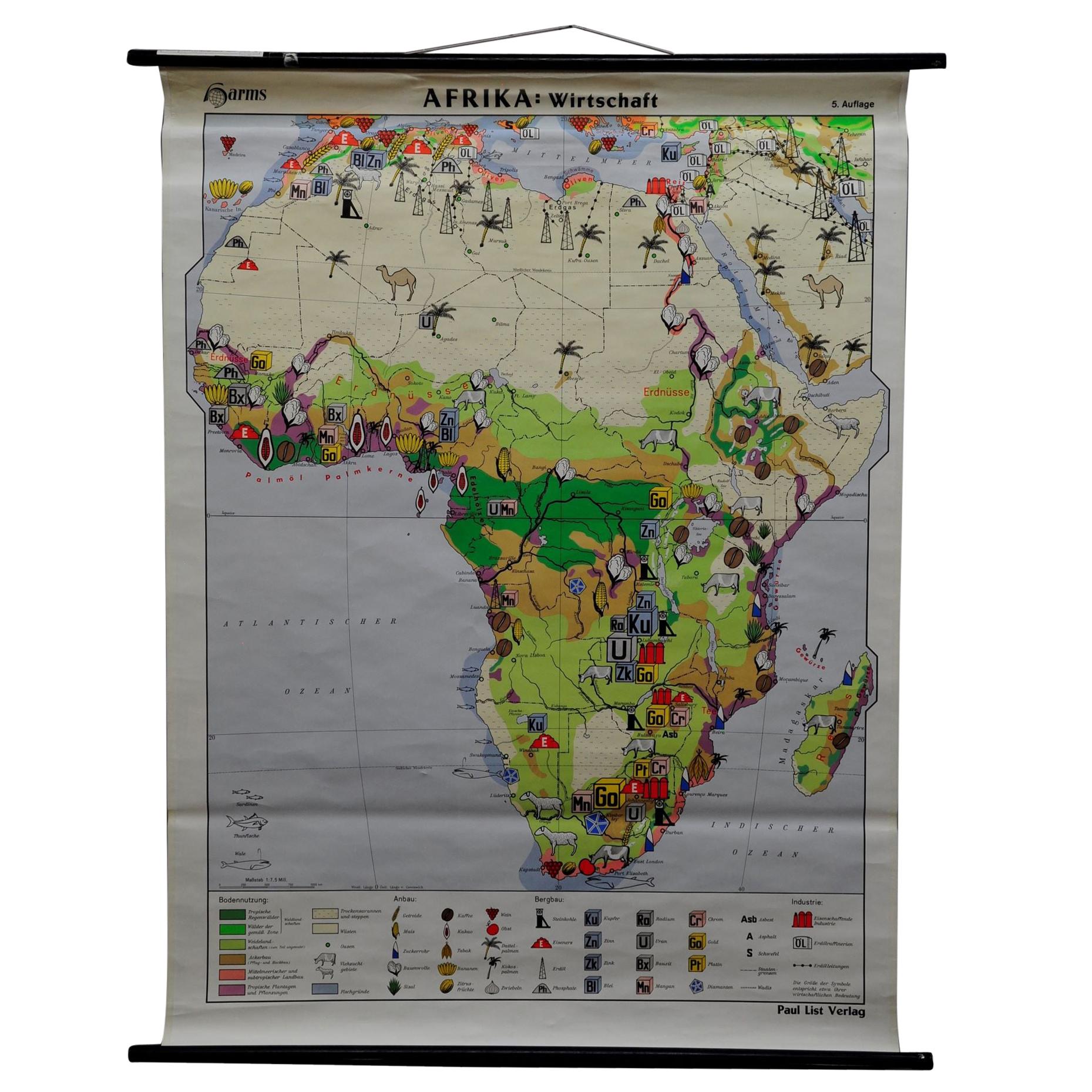 Vintage School Map Rollable Wall Chart Africa Print Economy For Sale at ...