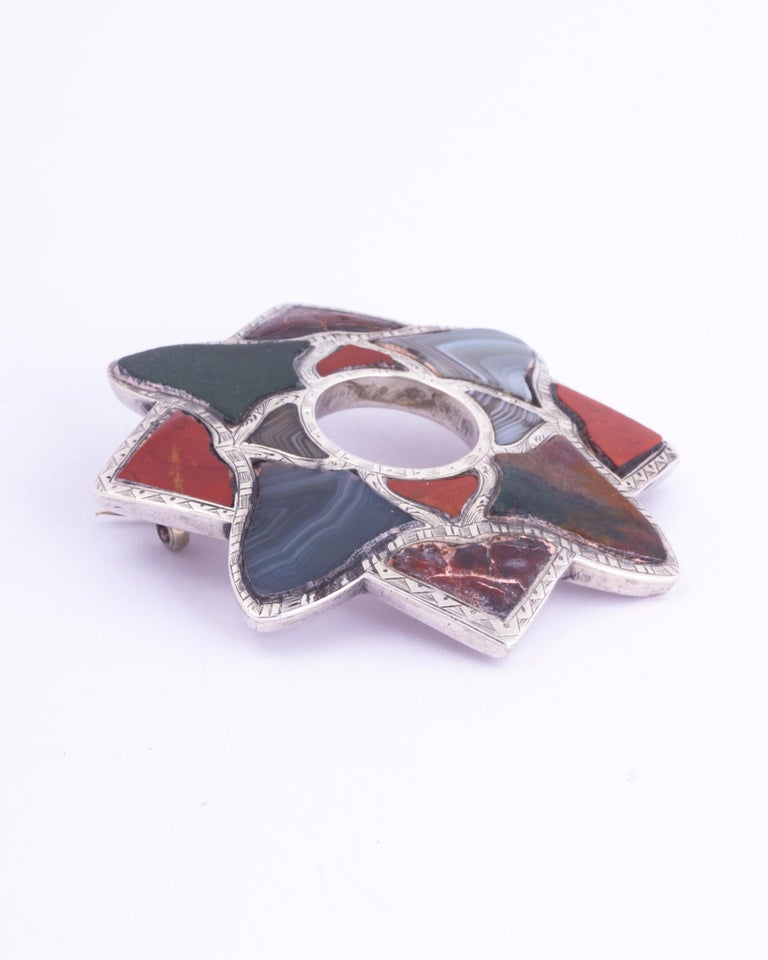Vintage Scottish Agate and Silver Brooch at 1stDibs