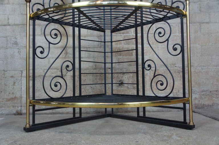 Vintage Scrolled Iron and Brass Corner Bakers Rack French Étagère Shelf ...