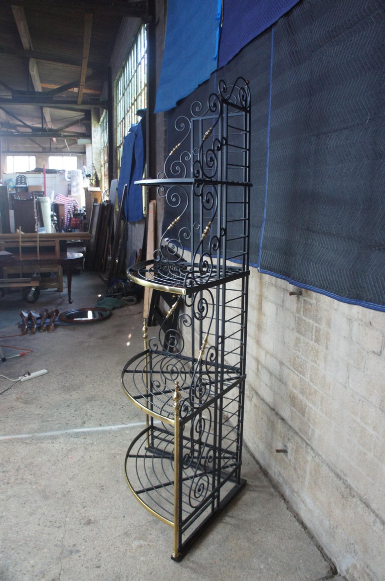 Vintage Scrolled Iron and Brass Corner Bakers Rack French Étagère Shelf ...