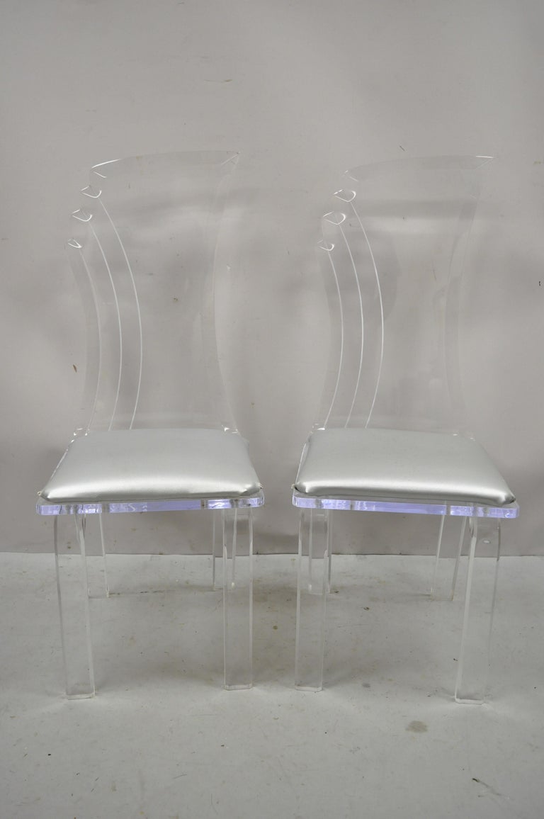 Vintage Sculptural Lucite Tall Back Mid Century Dining Side Chairs, a ...