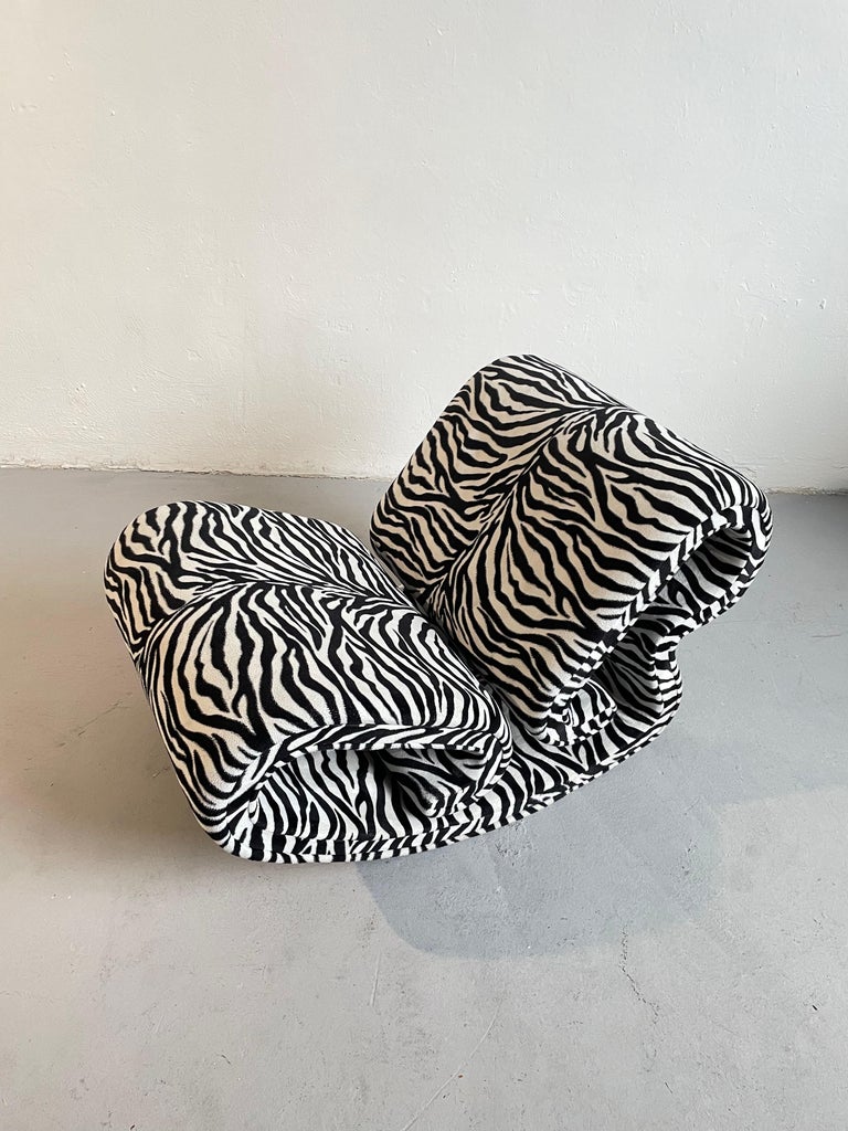 Vintage Sculptural Organic Shape Lounge Chair in Zebra Fabric, C1970s ...