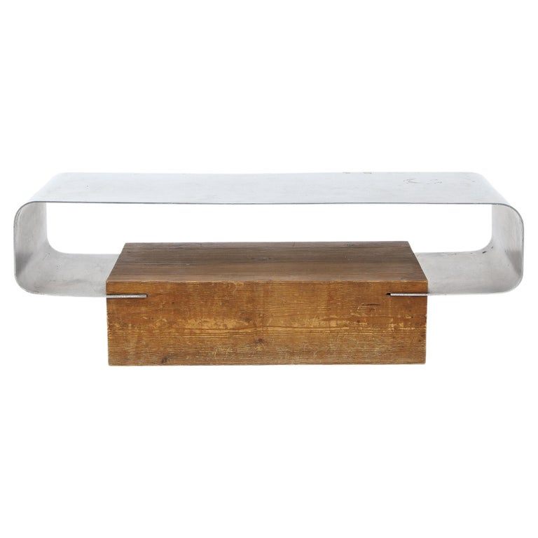 Vintage Sculptural Solid Wood and Aluminum Studio Coffee Table, France ...