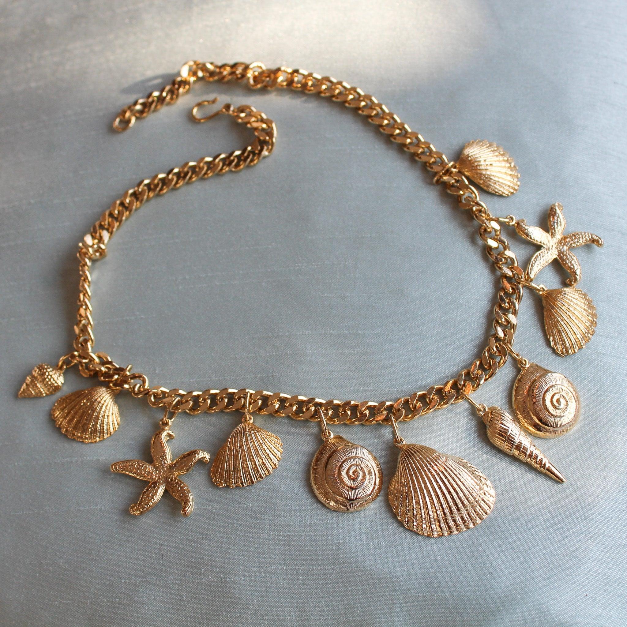 Vintage Sea Shell Charm Necklace Gold Plate Vintage Deadstock, 1980s ...