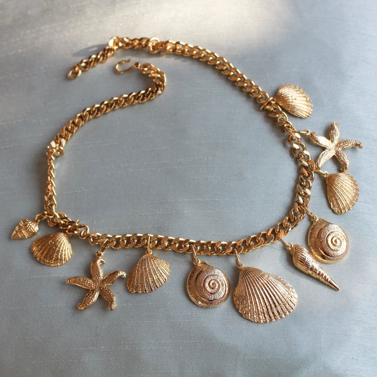 Vintage Sea Shell Charm Necklace Gold Plate Vintage Deadstock, 1980s ...
