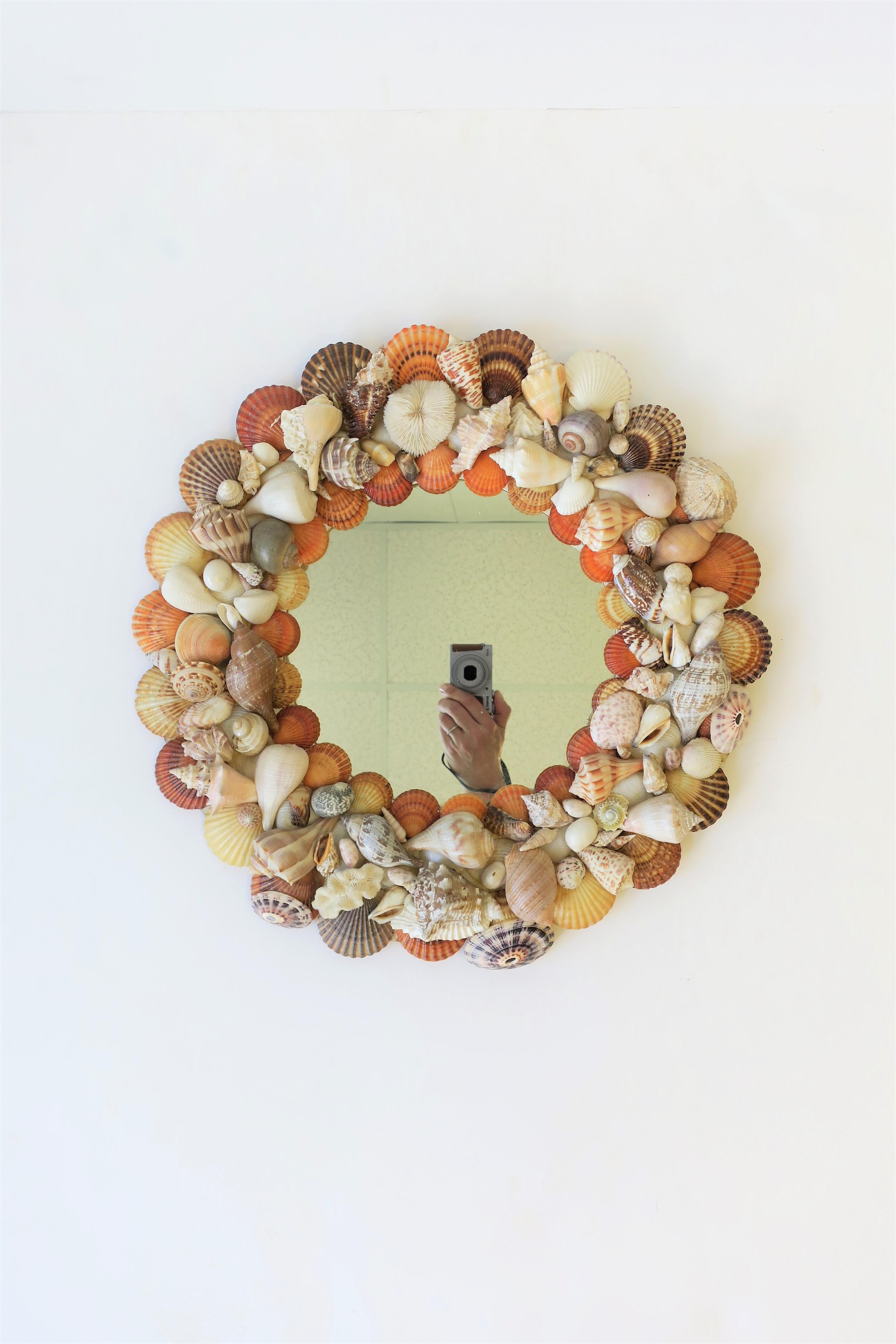 Vintage Seashell Round Wall Mirror at 1stDibs | round seashell mirror ...