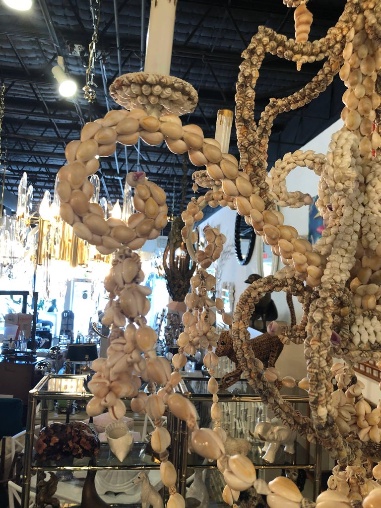 Vintage Seashell Shell Encrusted Five-Light Chandelier at 1stDibs