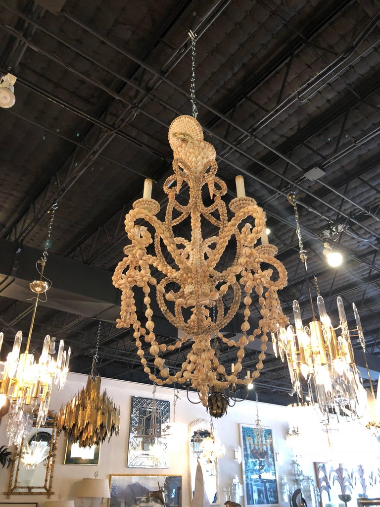 Vintage Seashell Shell Encrusted Five-Light Chandelier at 1stDibs
