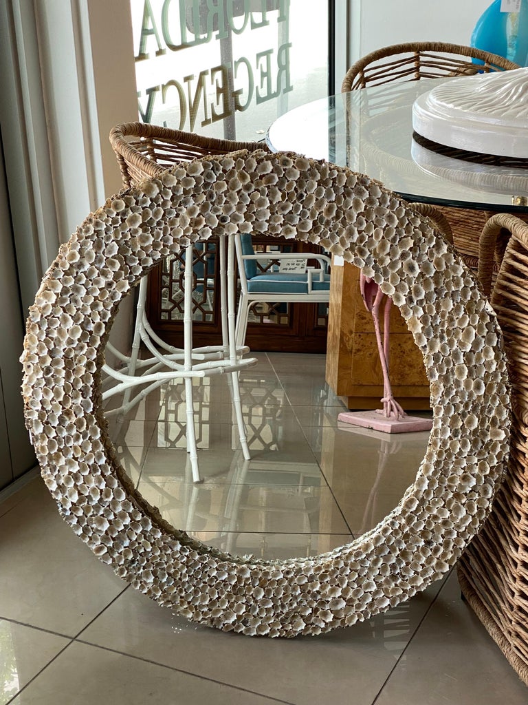 Vintage Seashell Shell Encrusted Round Circular Palm Beach Wall Mirror ...