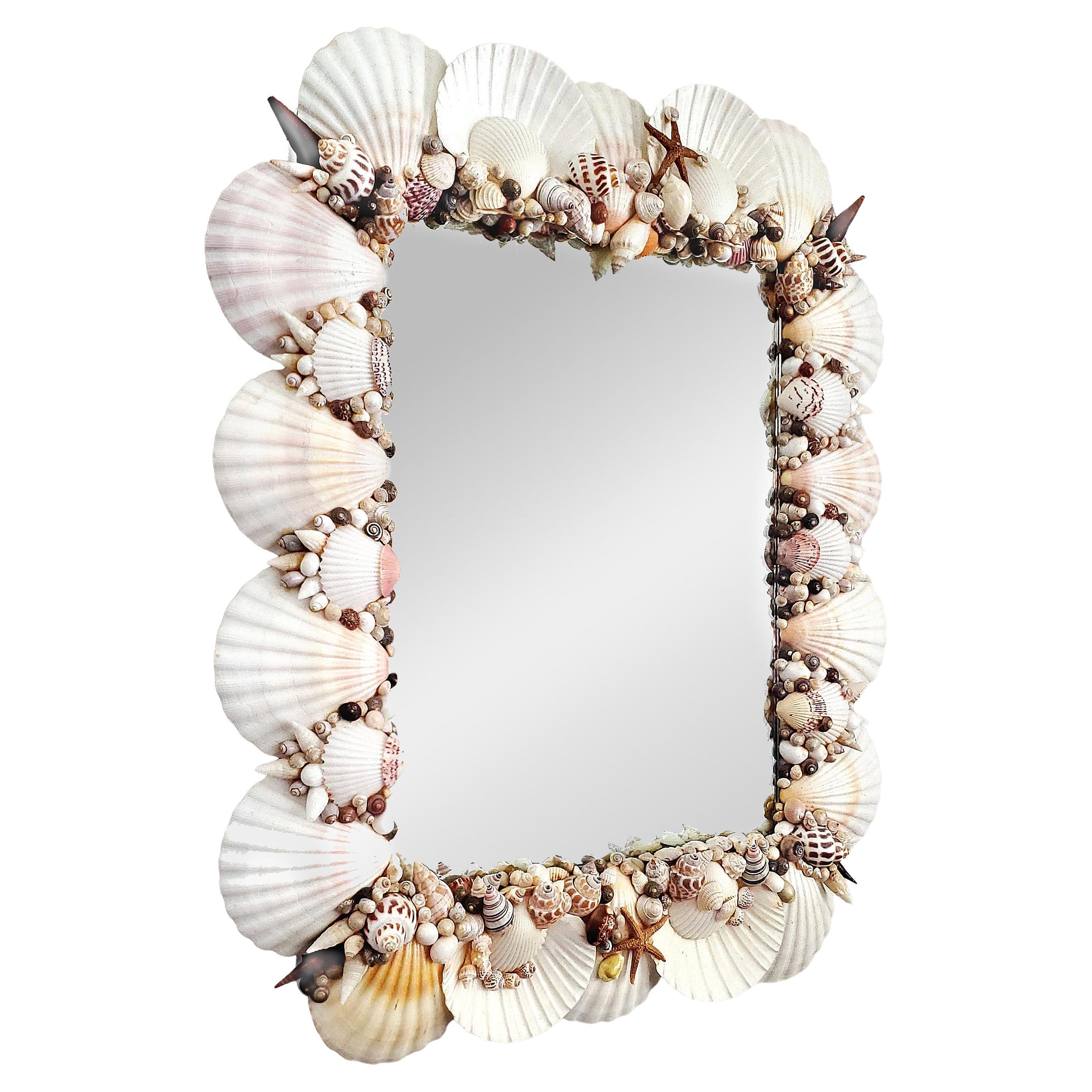 Vintage Palm Beach Hollywood Regency Coastal Wall Mirror Seashells ...