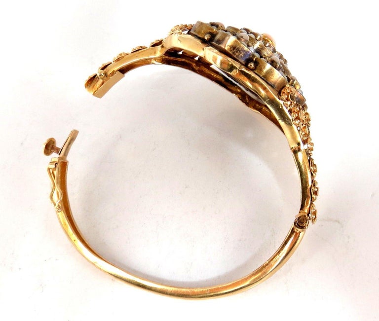 Vintage Seed Pearl Coral Cluster Bangle Bracelet 14 Karat For Sale ...