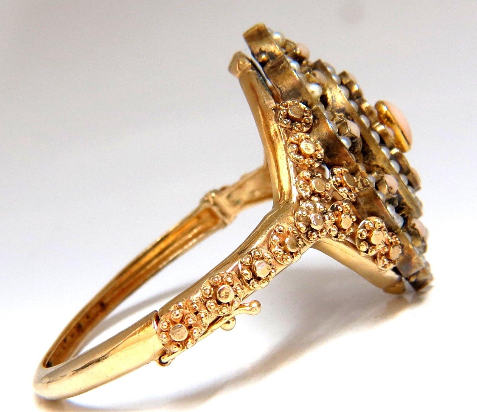 Vintage Seed Pearl Coral Cluster Bangle Bracelet 14 Karat For Sale at ...