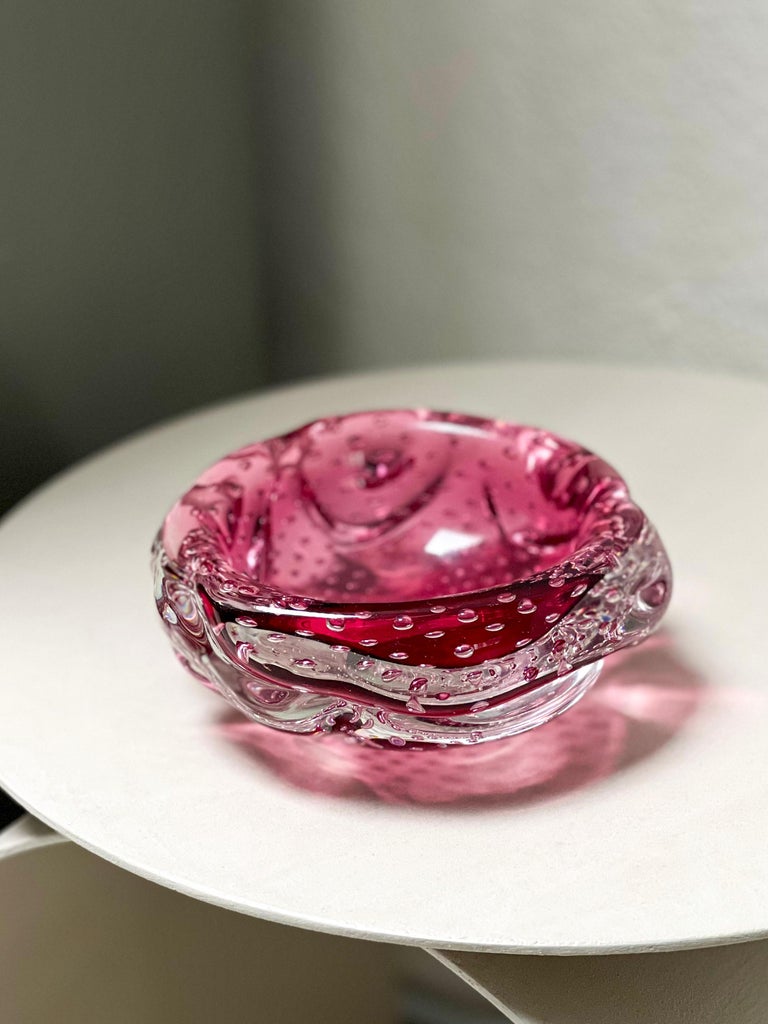 Vintage Seguso "Sommerso" Murano Bowl in Bright Pink Glass with ...