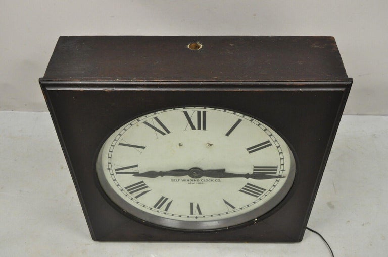 Vintage Self Winding Clock Co Large Square Case Shelf Clock For Sale at ...