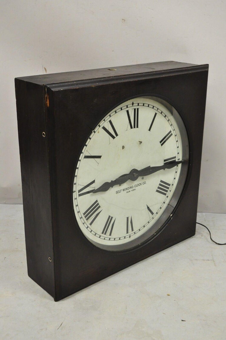 Vintage Self Winding Clock Co Large Square Case Shelf Clock For Sale at ...