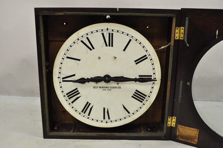 Vintage Self Winding Clock Co Large Square Case Shelf Clock For Sale at ...