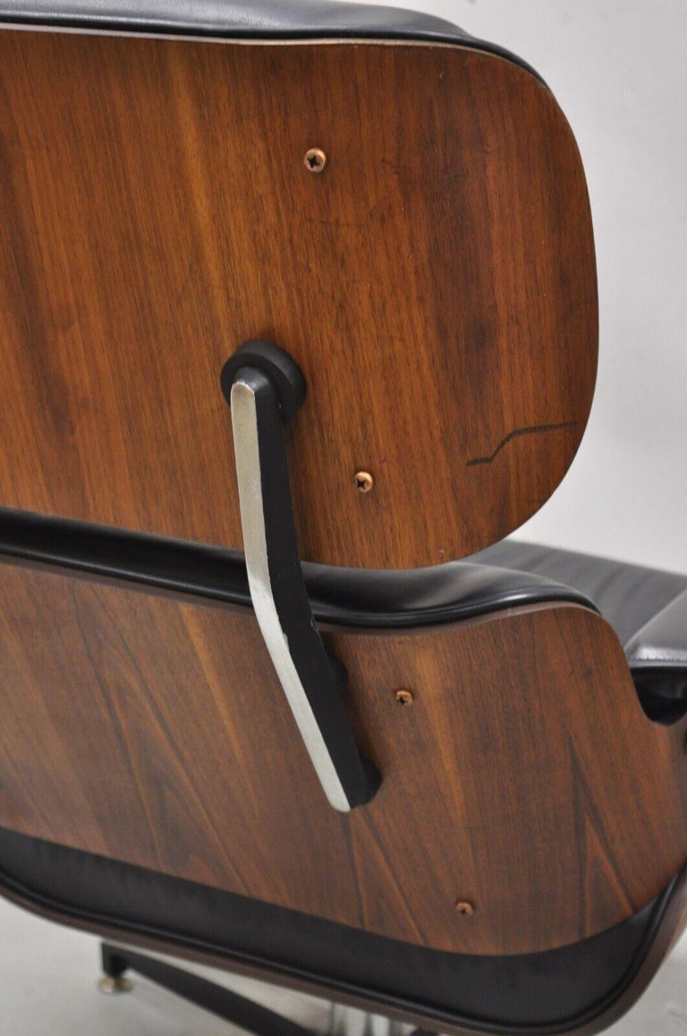Vintage Selig Plycaft Black Leather Eames Style Walnut Swivel Tilt ...