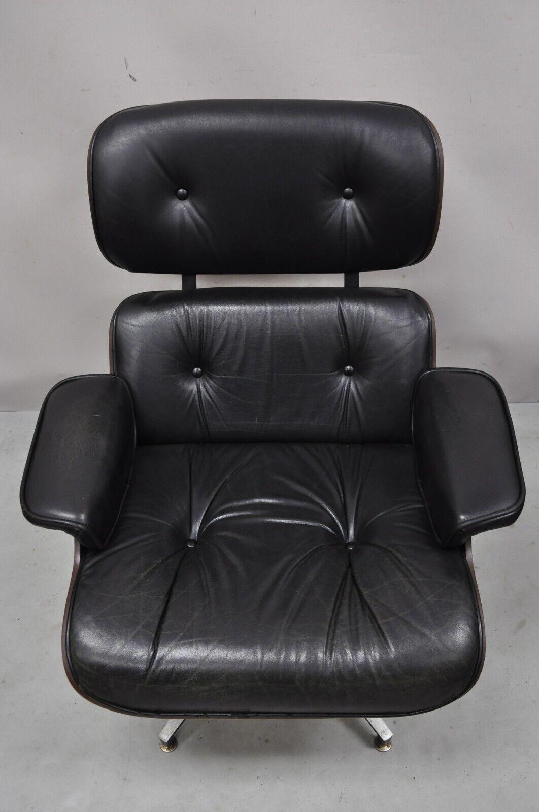 Vintage Selig Plycaft Black Leather Eames Style Walnut Swivel Tilt ...