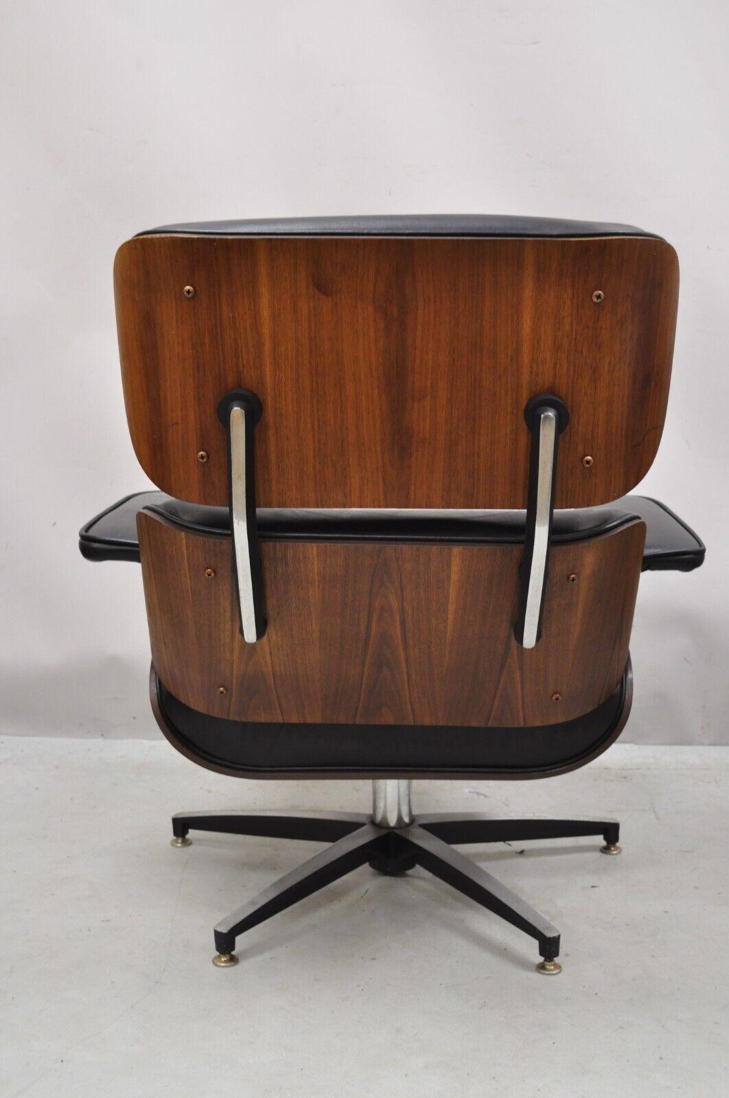 Vintage Selig Plycaft Black Leather Eames Style Walnut Swivel Tilt ...