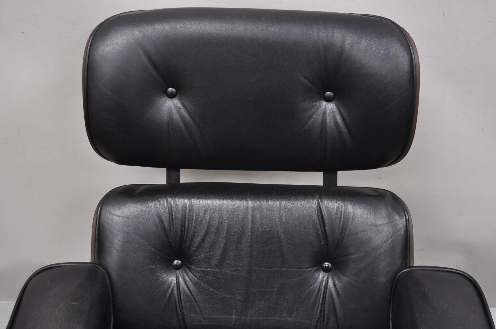 Vintage Selig Plycaft Black Leather Eames Style Walnut Swivel Tilt ...