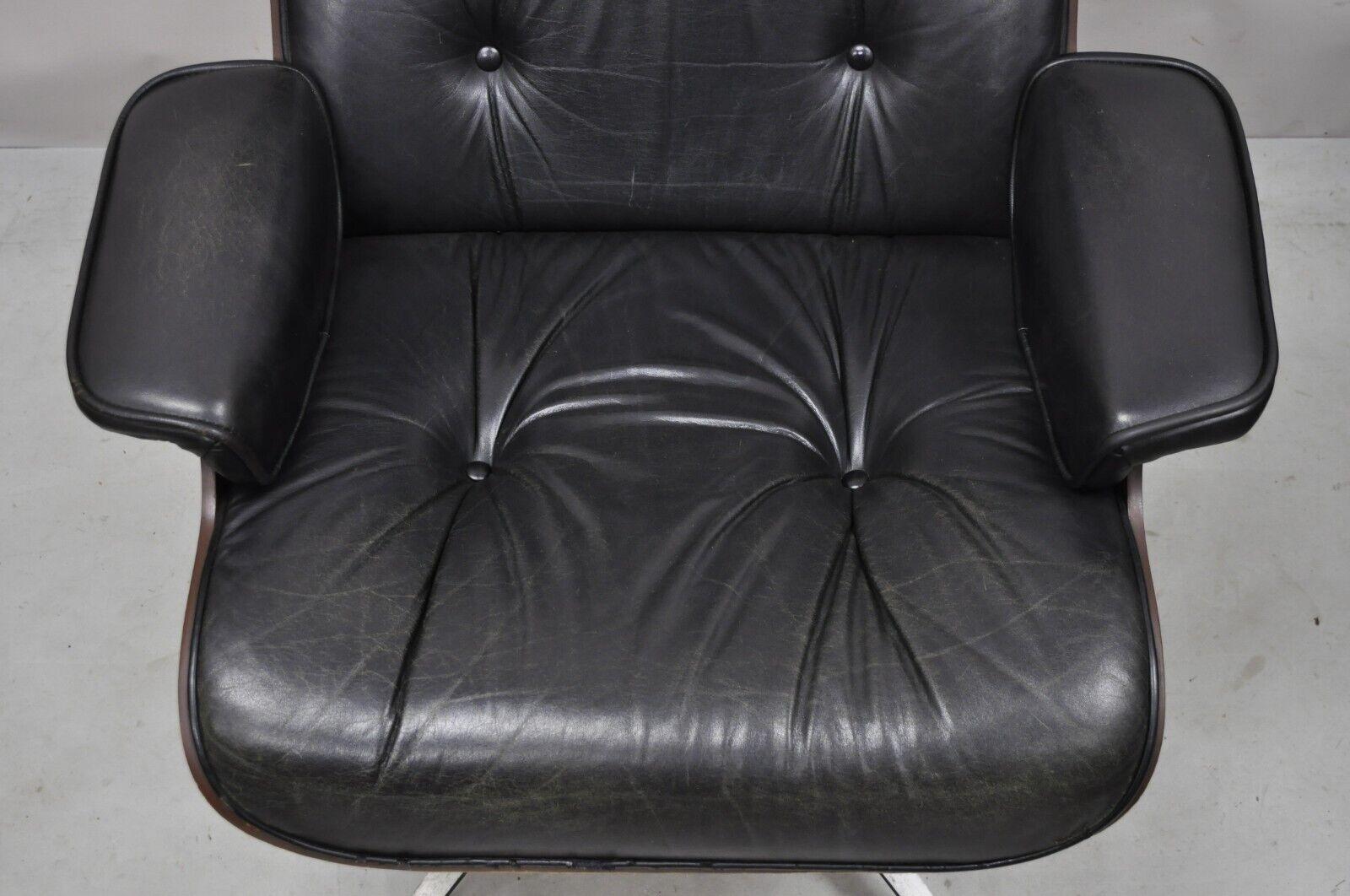 Vintage Selig Plycaft Black Leather Eames Style Walnut Swivel Tilt ...