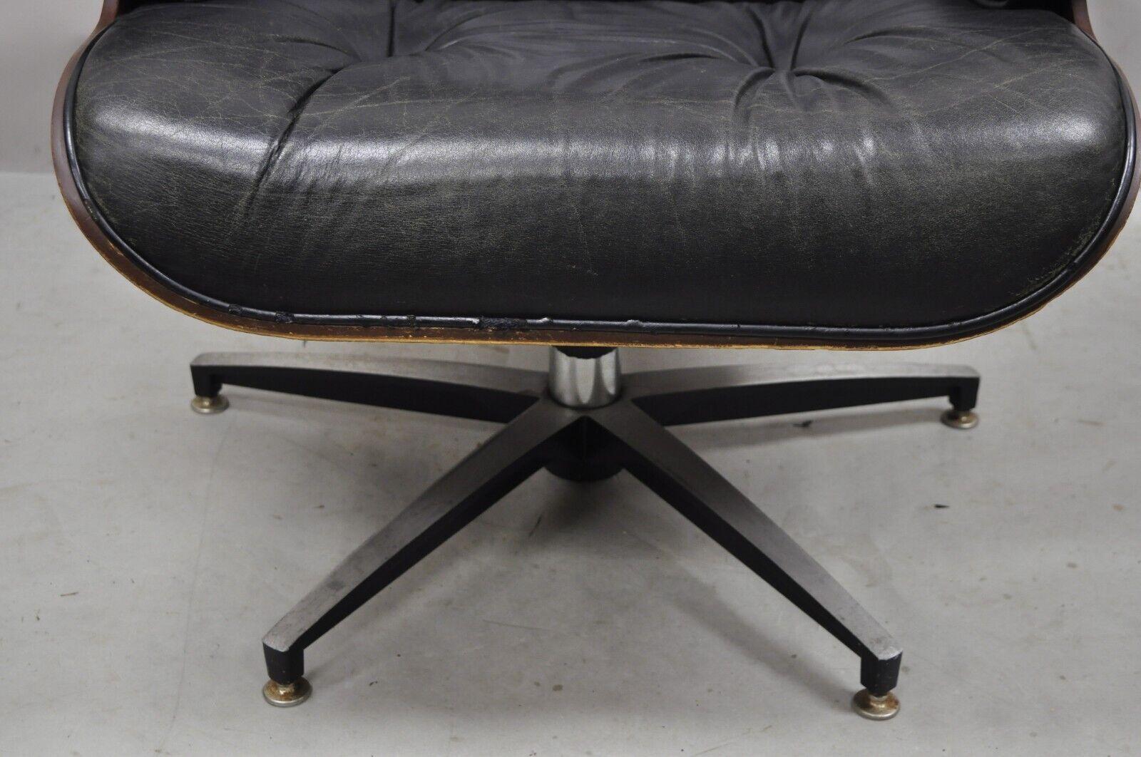Vintage Selig Plycaft Black Leather Eames Style Walnut Swivel Tilt ...