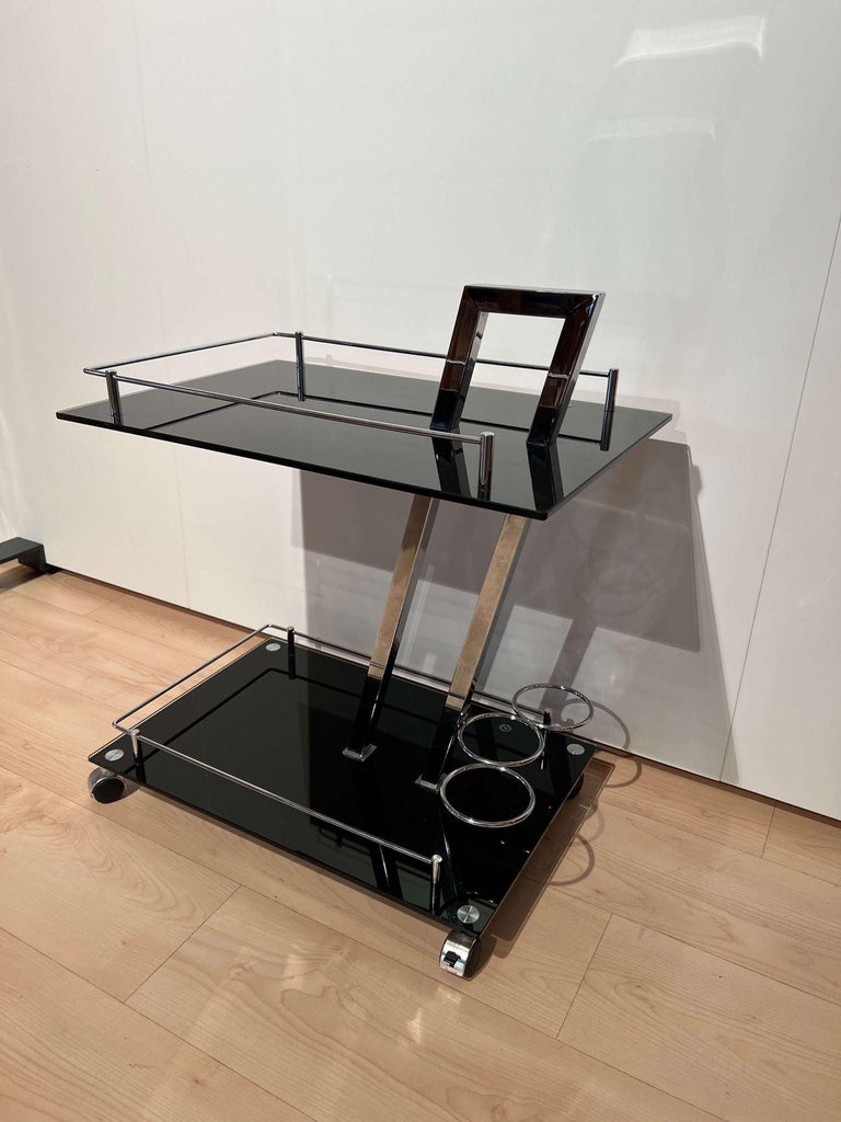 Vintage Serving Trolley or Bar Cart, Black Glass and Chrome, Italy ...