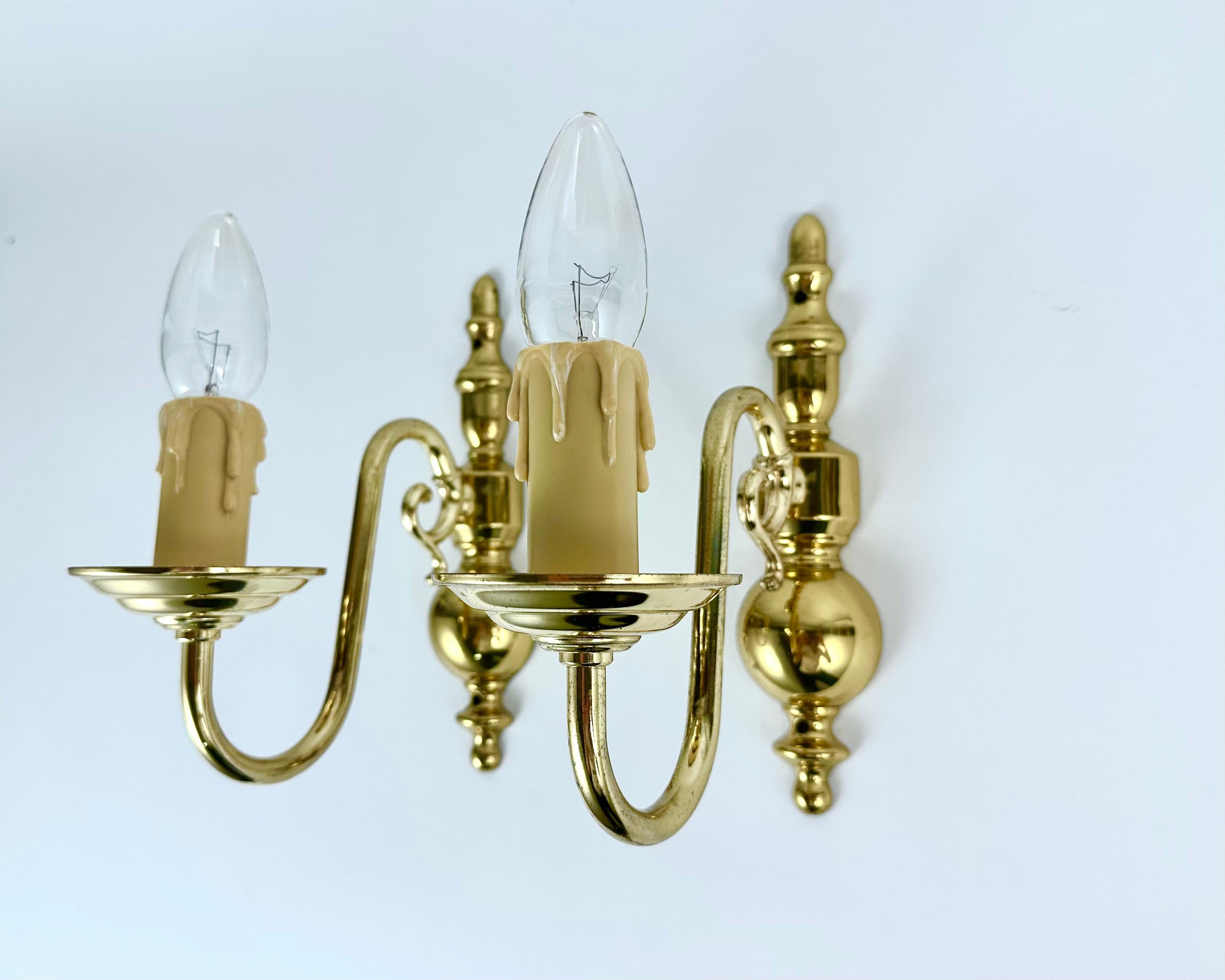Vintage Set 2 Gilt Brass Sconces With Faux Candles, Massive Lighting ...