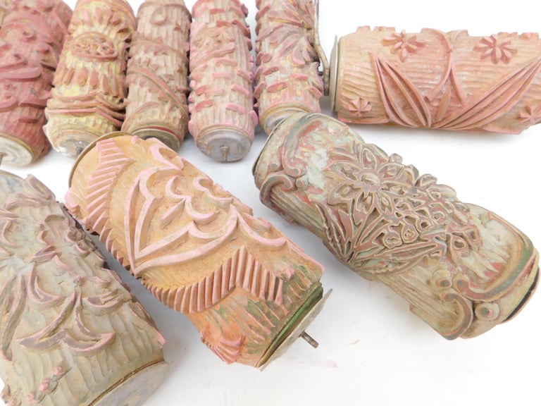 Vintage Set of 12 Hand-Carved Patterned Paint Rollers at 1stDibs