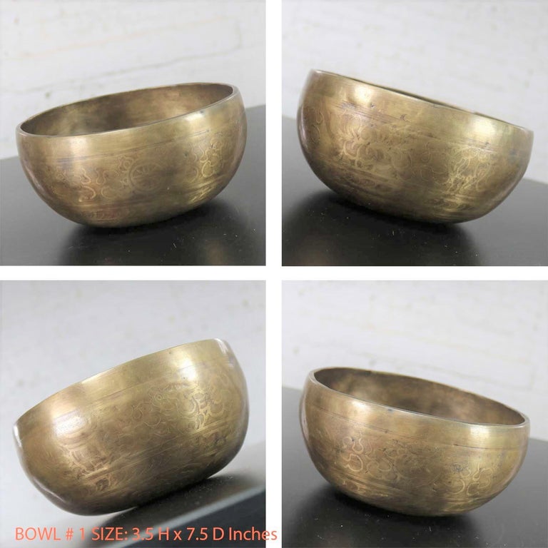 Vintage Set of 2 Bronze Nesting Incised Singing Bowls or Standing Bowls ...