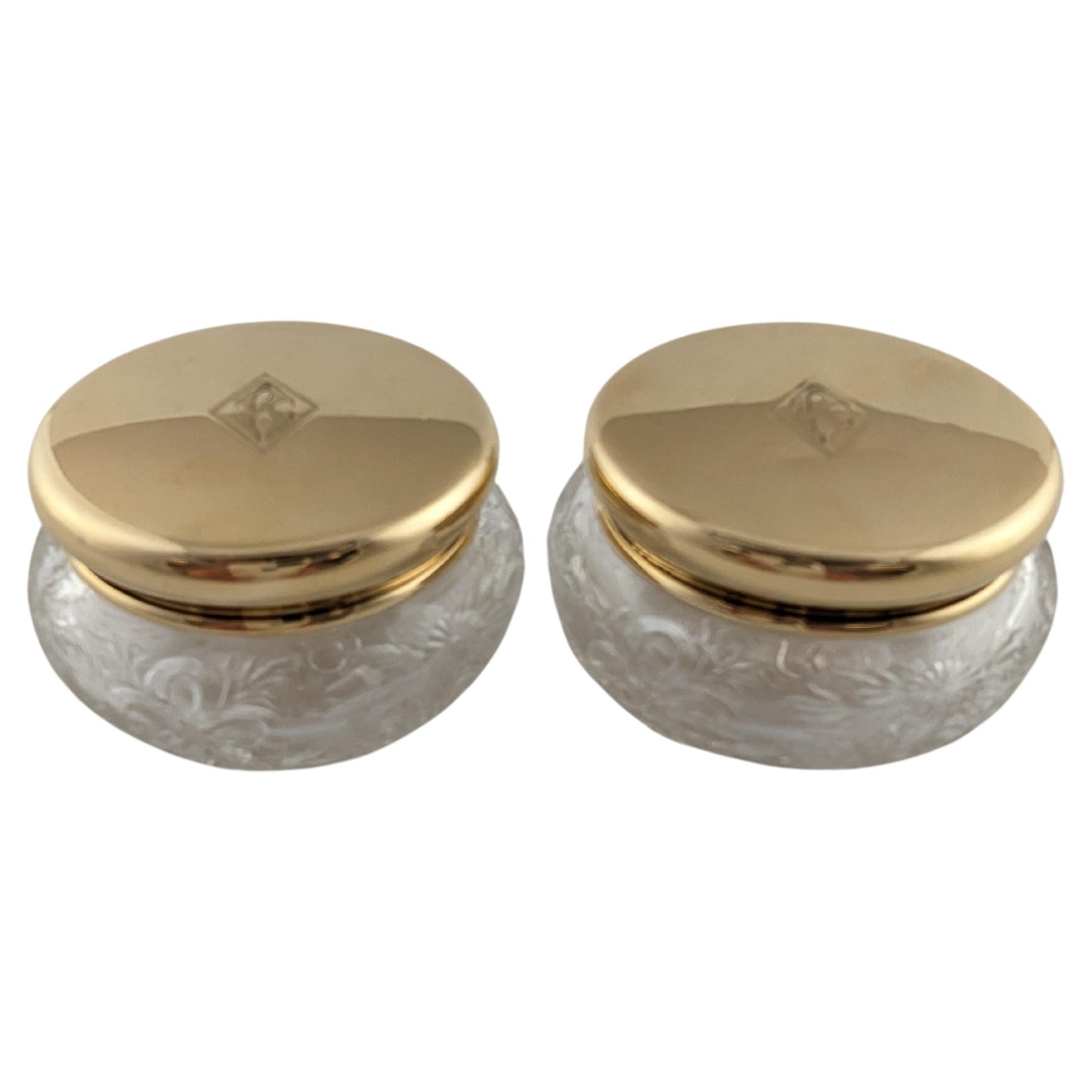 Vintage Set of 2 Glass Jars Bowls with 14k Yellow Gold Lids Floral ...