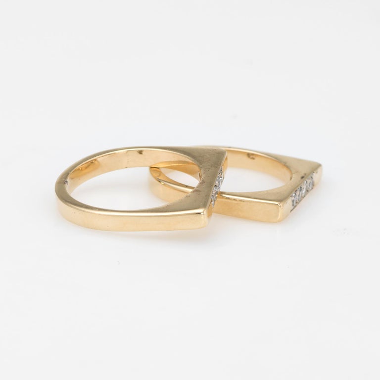 Vintage Set of 2 Stacking Rings Diamond 14 Karat Yellow Gold Bridge ...