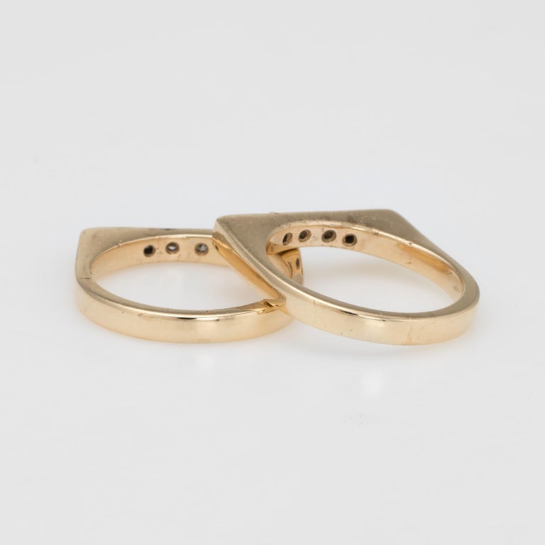 Vintage Set of 2 Stacking Rings Diamond 14 Karat Yellow Gold Bridge ...