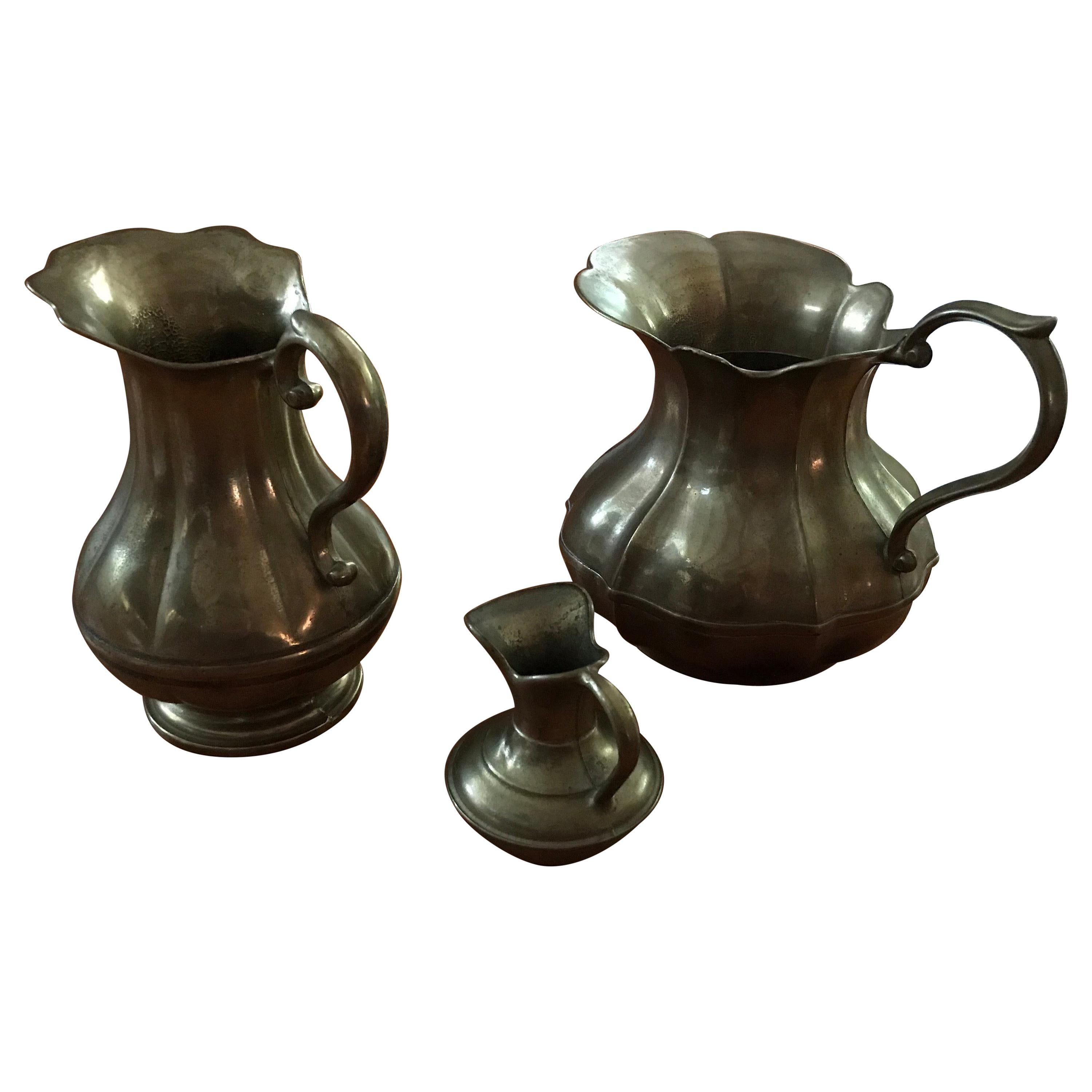 Vintage Set of 3 Brass Pitcher, circa 1950s For Sale at 1stDibs
