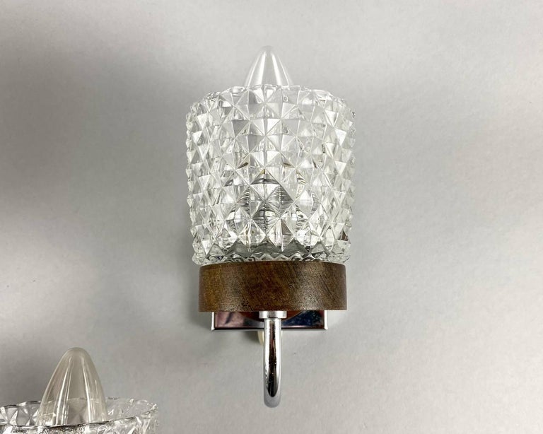 Vintage Set of 3 Wall Sconces Textured Glass, Metal and Wooden Sconces ...