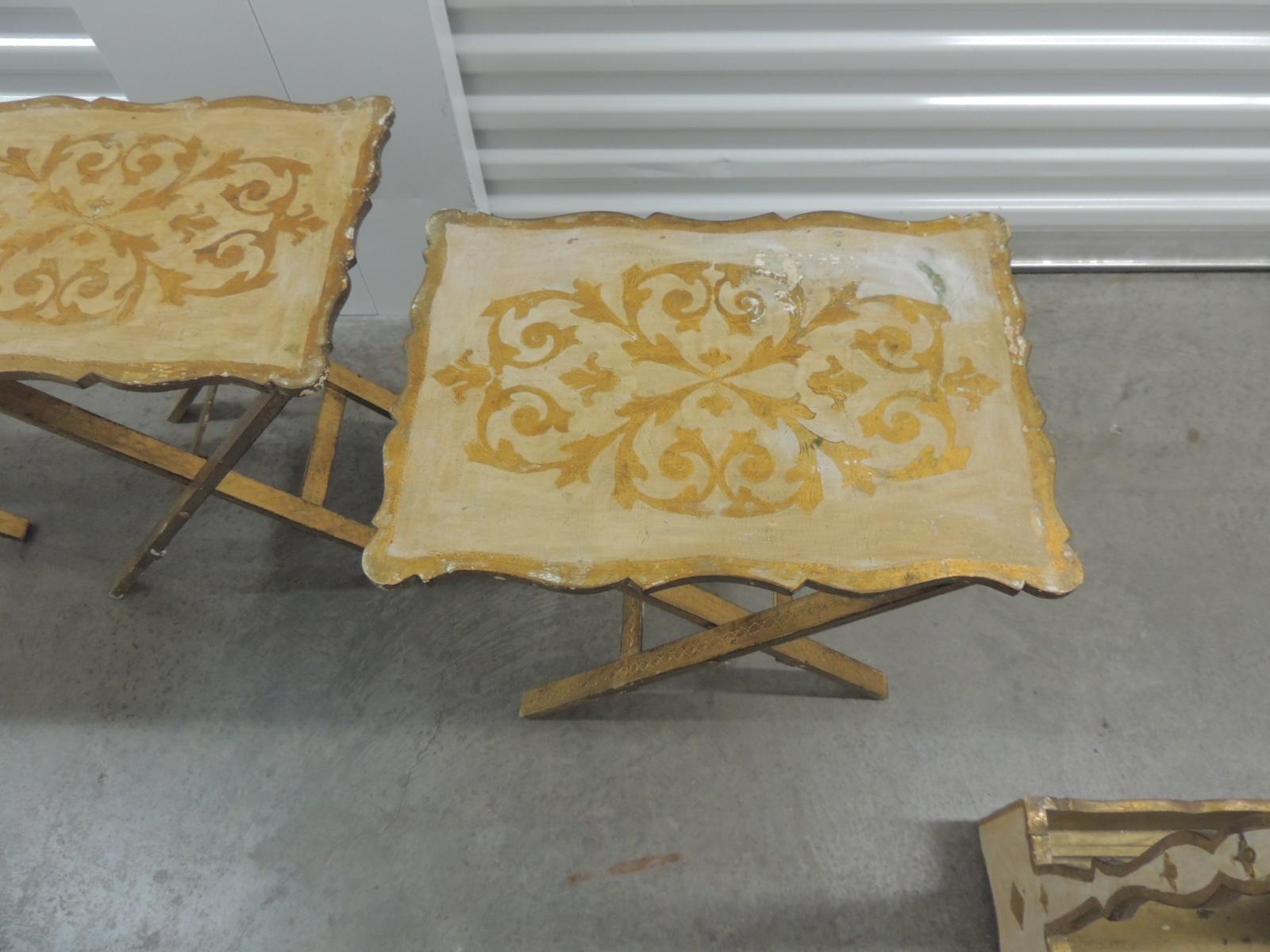 Vintage Set of '4' Florentine Folding Tables with Stand For Sale at 1stDibs