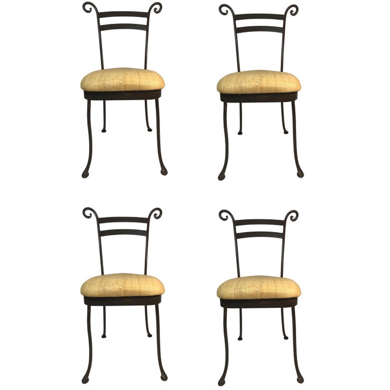 Vintage Set of 4 Iron Cafe Dining Side Chairs Handcrafted For Sale at ...