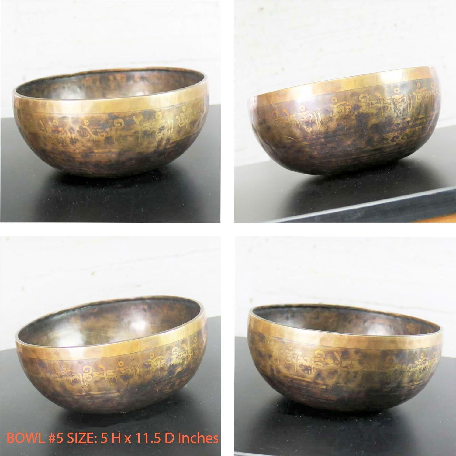 Vintage Set of 6 Bronze Nesting Incised Singing Bowls Standing Bowls ...