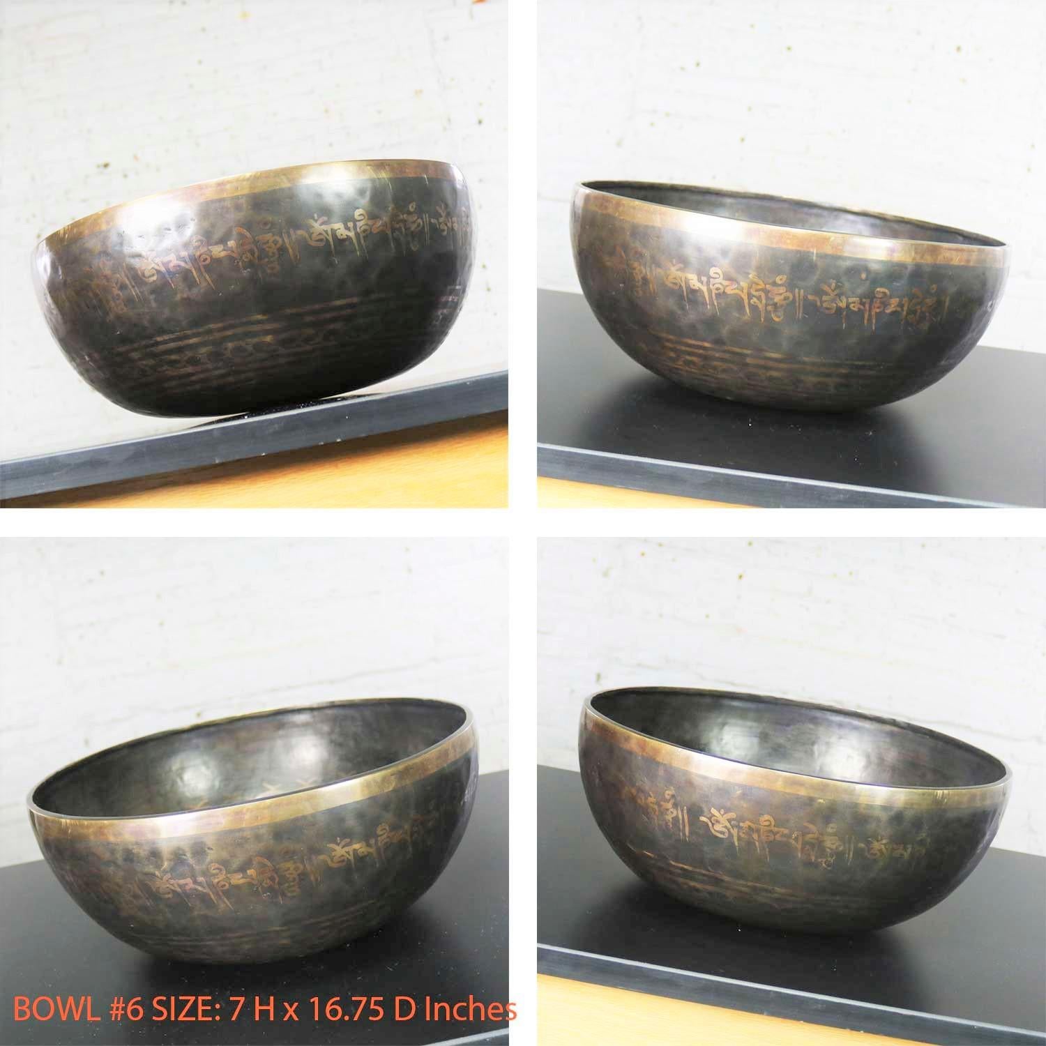 Vintage Set of 6 Bronze Nesting Incised Singing Bowls Standing Bowls ...