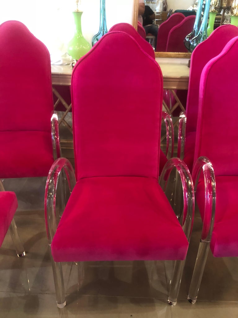 Vintage Set of 6 Hill Mfg. Lucite Waterfall Arm Dining Chairs Pink ...