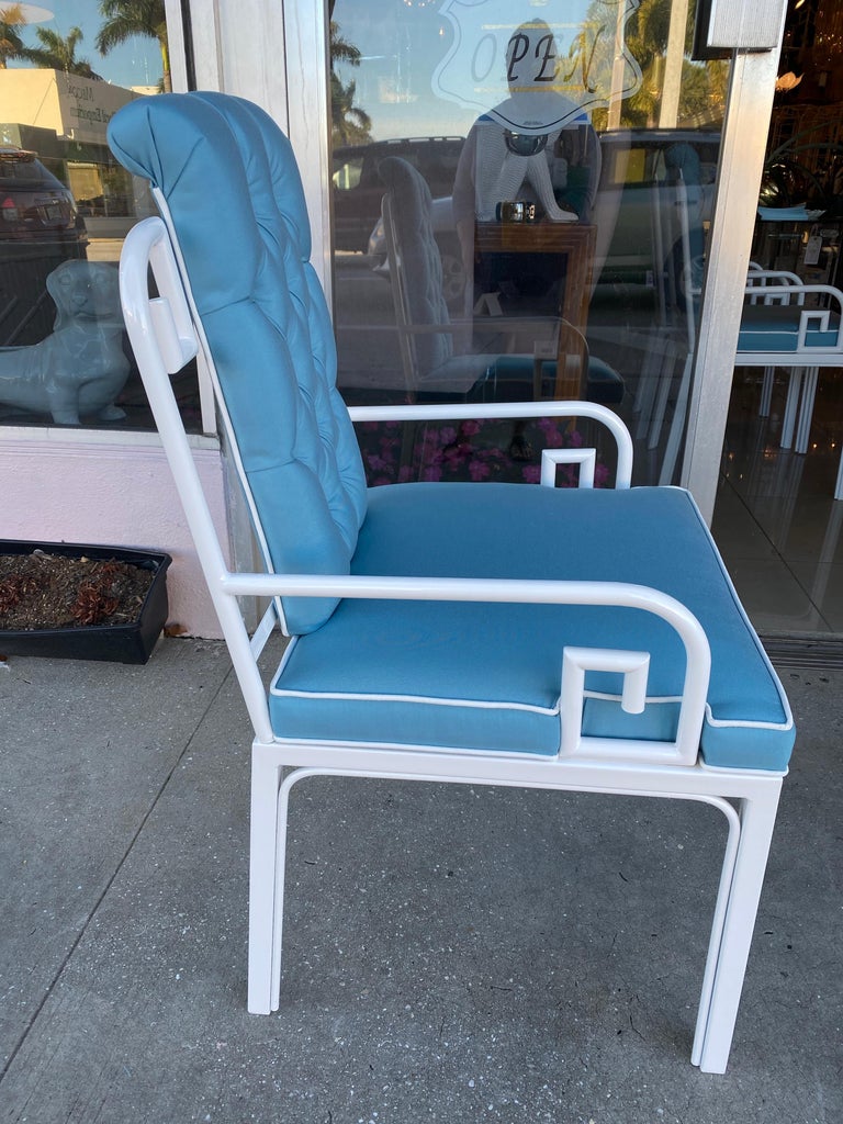 Vintage Set 6 Mastercraft Greek Key Dining Chairs New Upholstered Patio ...