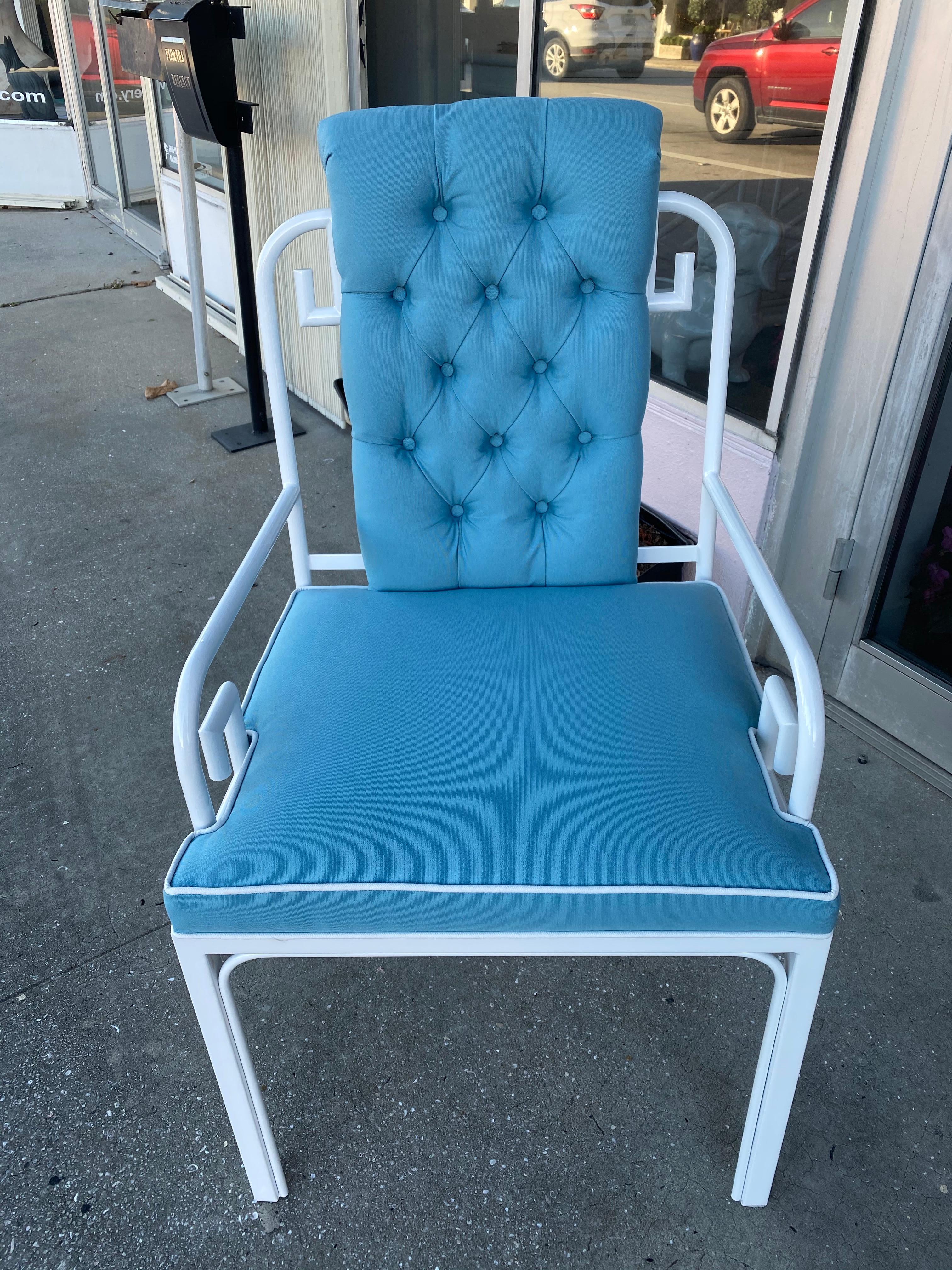 Vintage Set 6 Mastercraft Greek Key Dining Chairs New Upholstered Patio ...