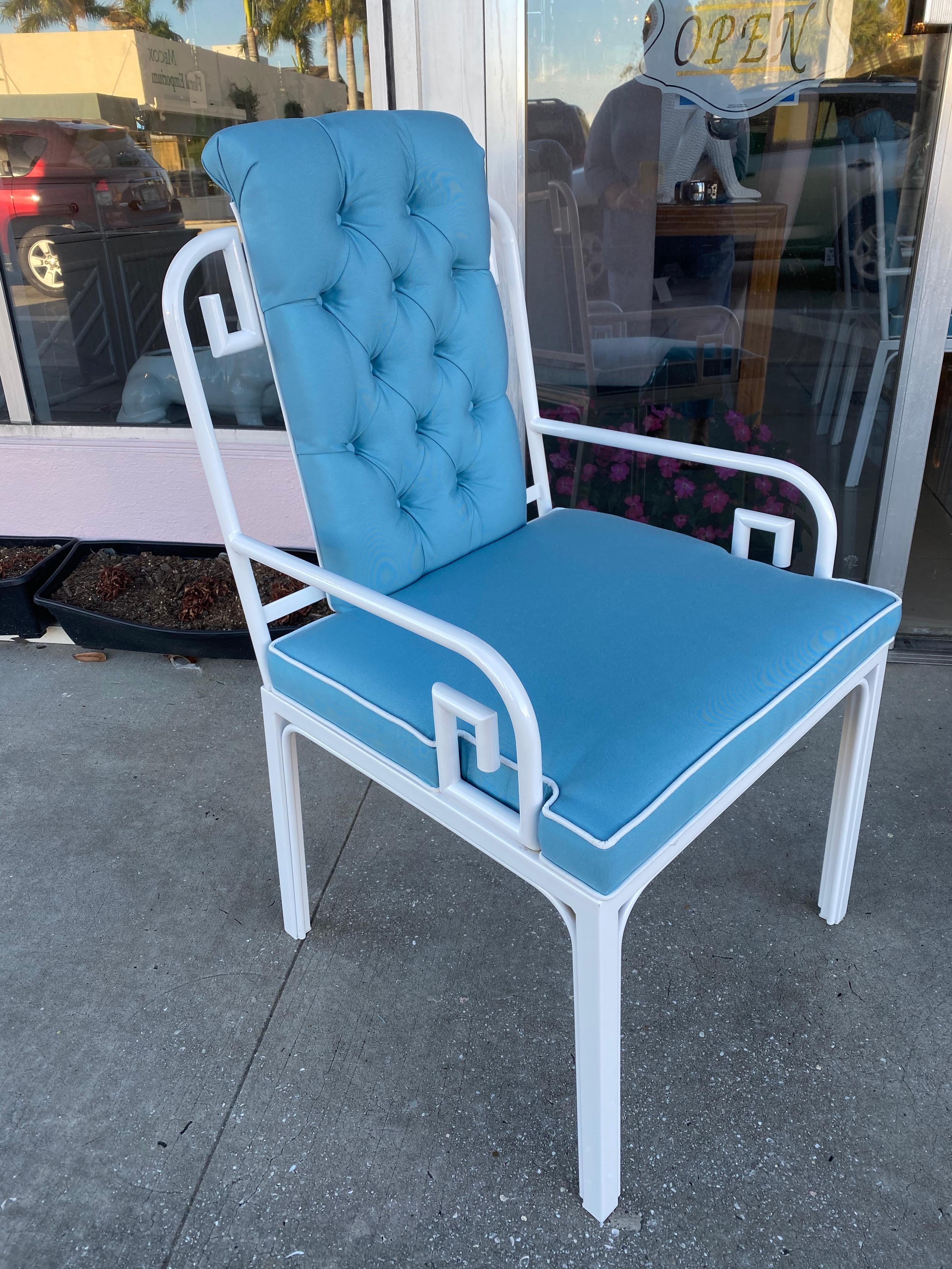 Vintage Set 6 Mastercraft Greek Key Dining Chairs New Upholstered Patio ...