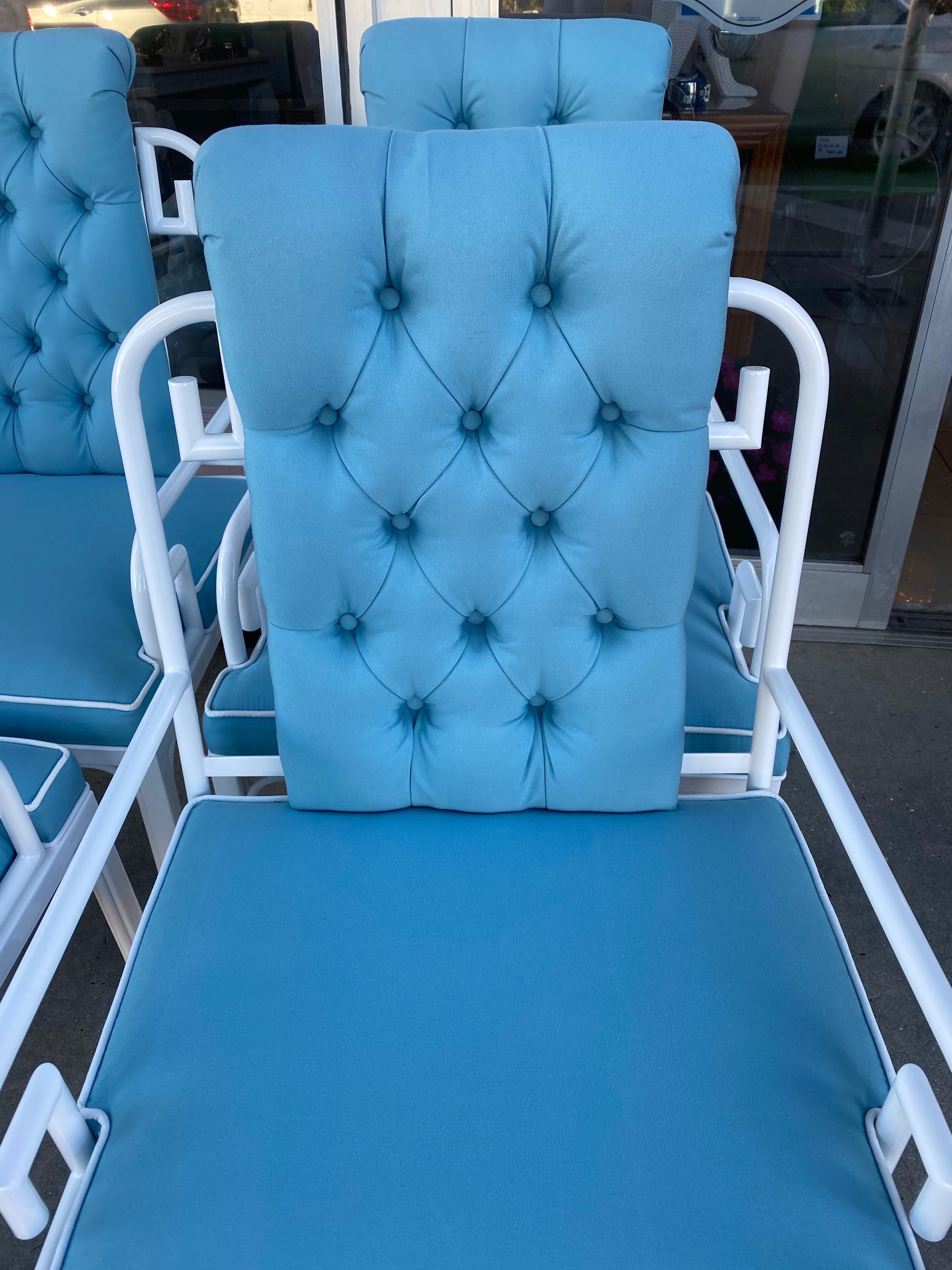 Vintage Set 6 Mastercraft Greek Key Dining Chairs New Upholstered Patio ...