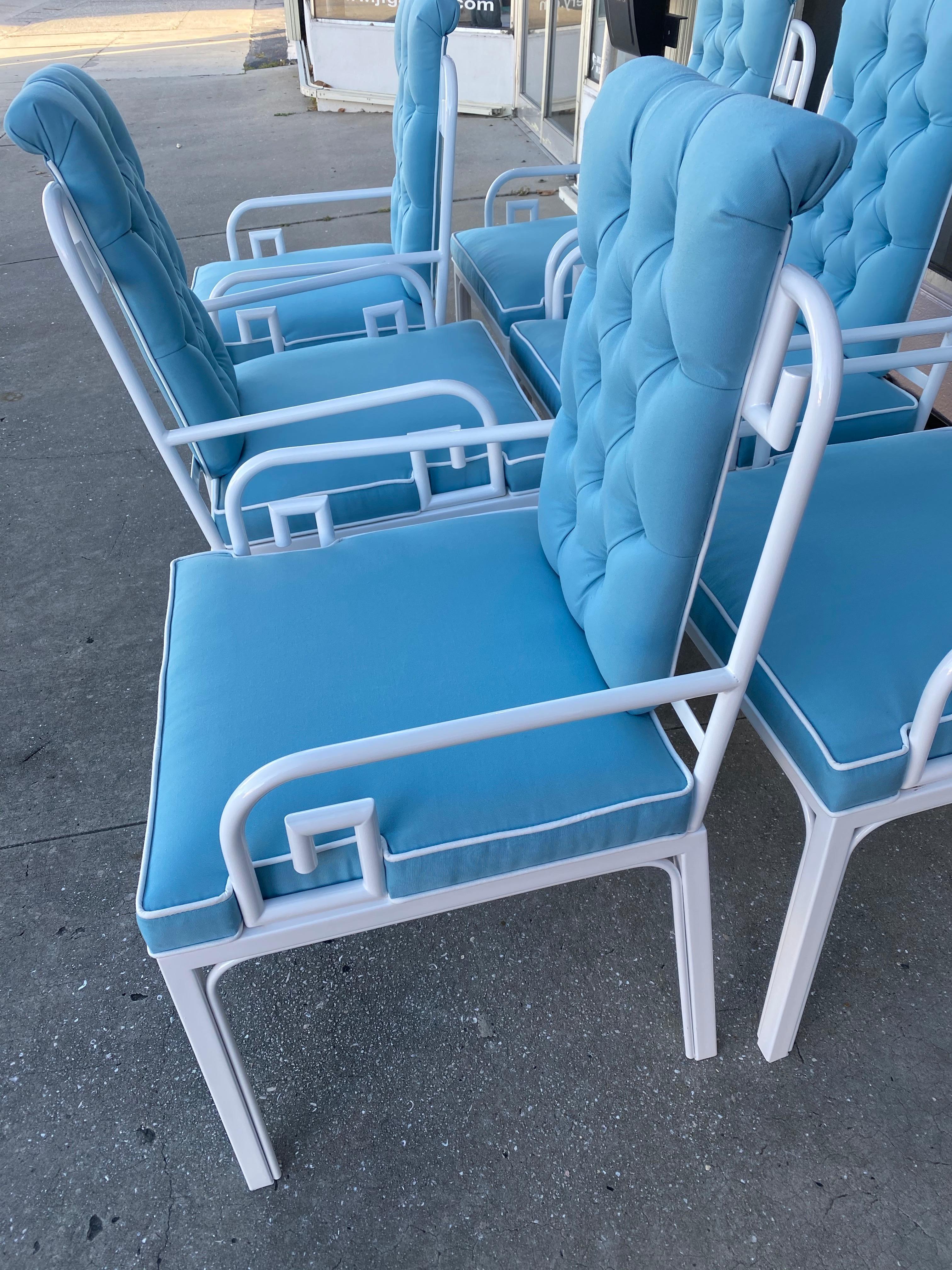 Vintage Set 6 Mastercraft Greek Key Dining Chairs New Upholstered Patio ...