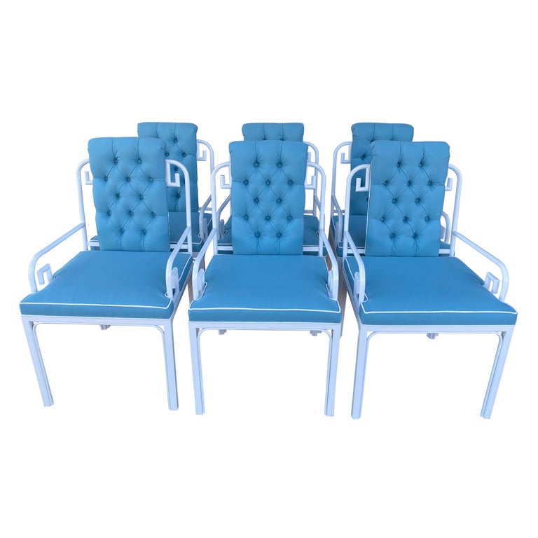 Vintage Set 6 Mastercraft Greek Key Dining Chairs New Upholstered Patio ...