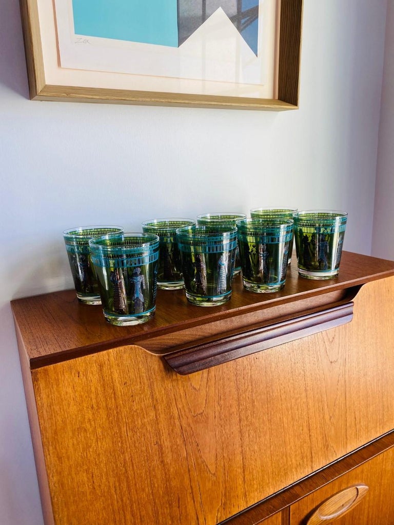 Vintage Set of 8 Cera Old Fashioned Tumbler Glasses Egyptian Revival ...